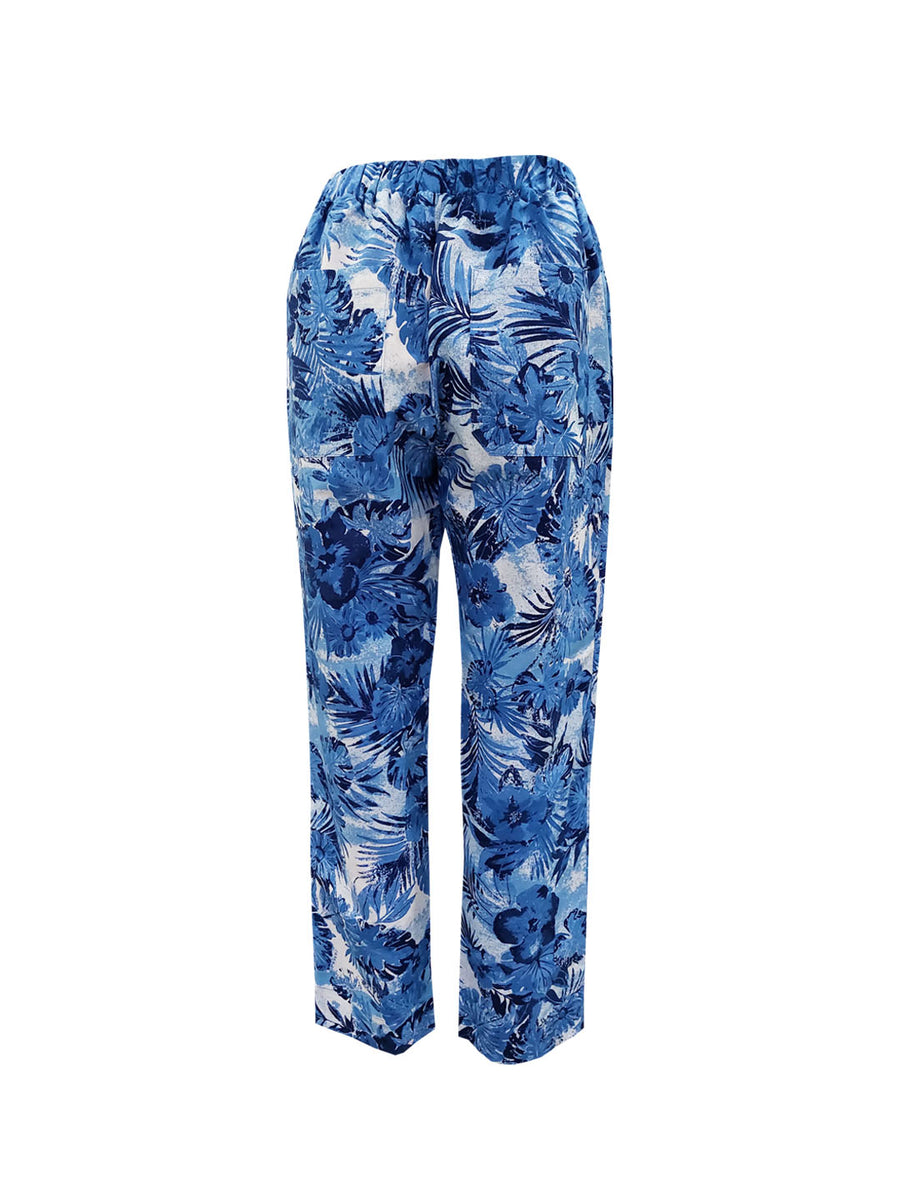 TARIA NAVY FLORAL PRINT LINEN PANTS – TariaFashion