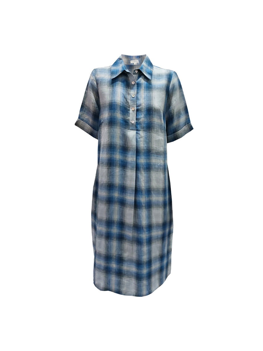 TARIA LINEN CHECKERED SHORT SLEEVE DRESS – TariaFashion