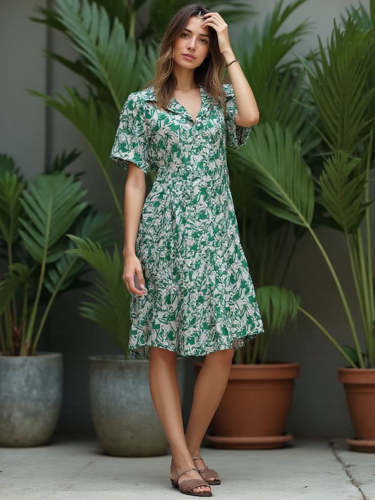 TARIA COLLAR GREEN /BEIGE FRESS – TariaFashion